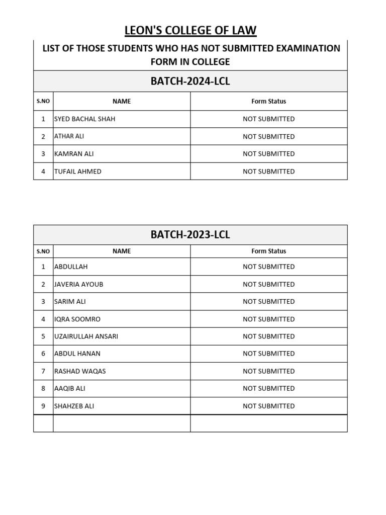 LCL Remaing Exams | PDF
