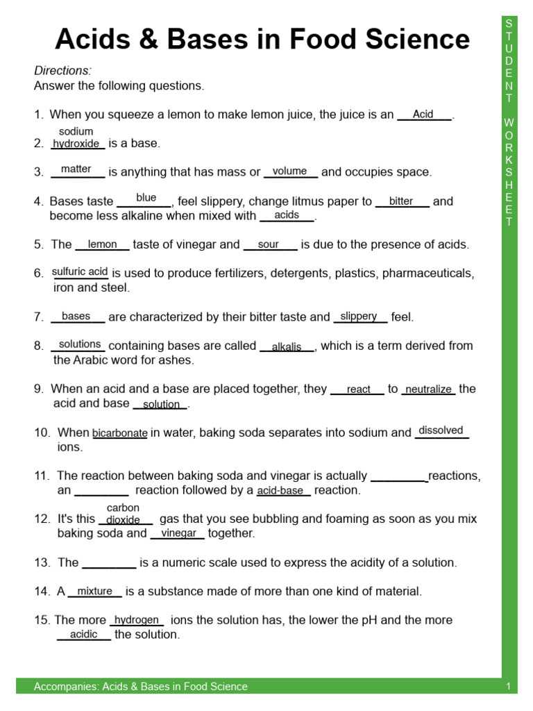 Acids and Bases in Food Science Worksheet | PDF | Sodium Bicarbonate ...