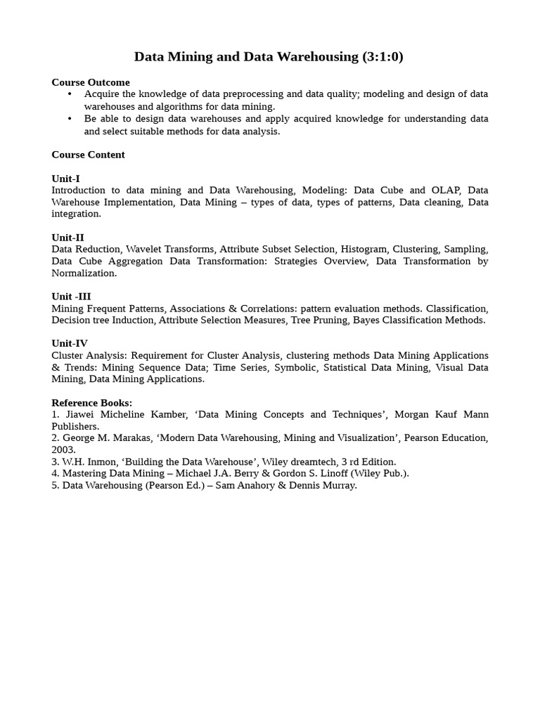 Data Mining and Data Warehousing | PDF