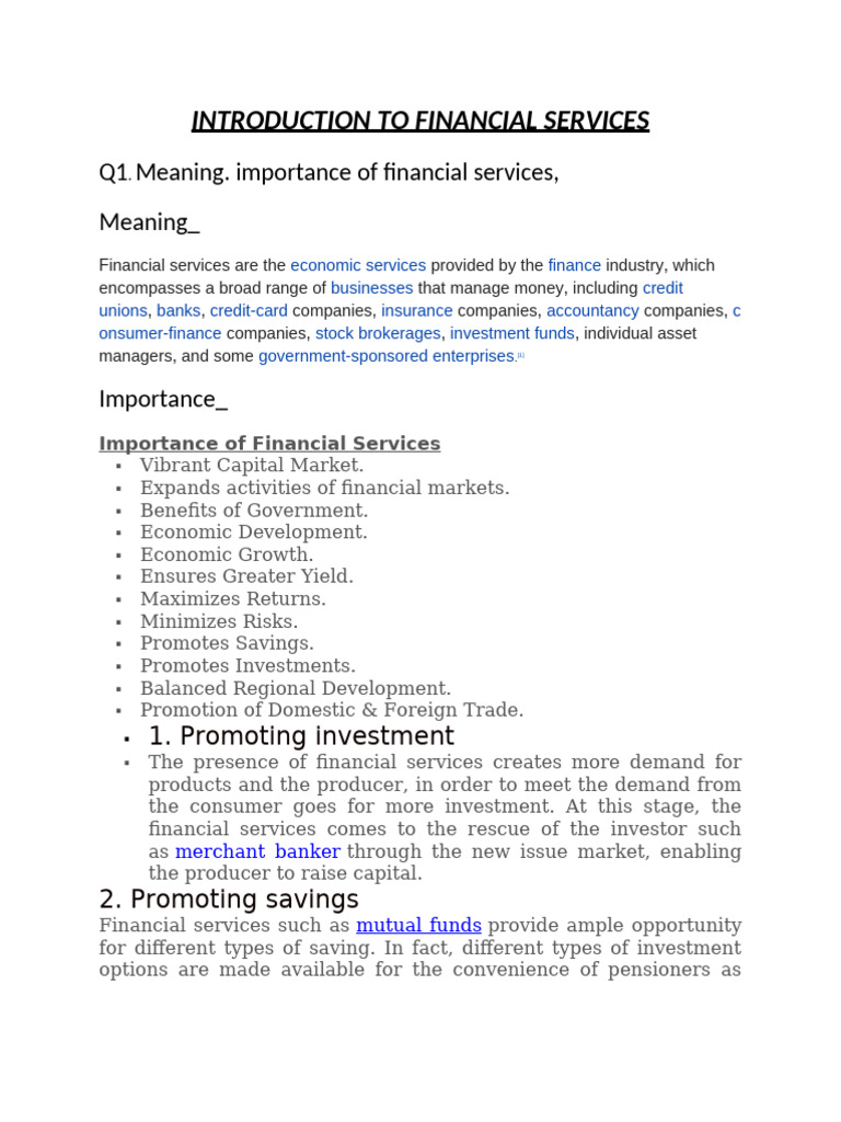 Introduction To Financial Services Bba | PDF | Private Equity ...