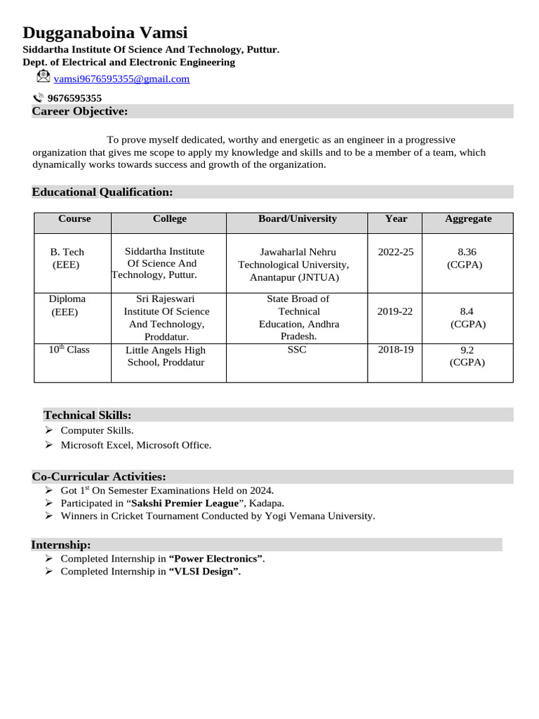 vamsi_Resume | PDF | Electricity vamsi_Resume | PDF | Electricity