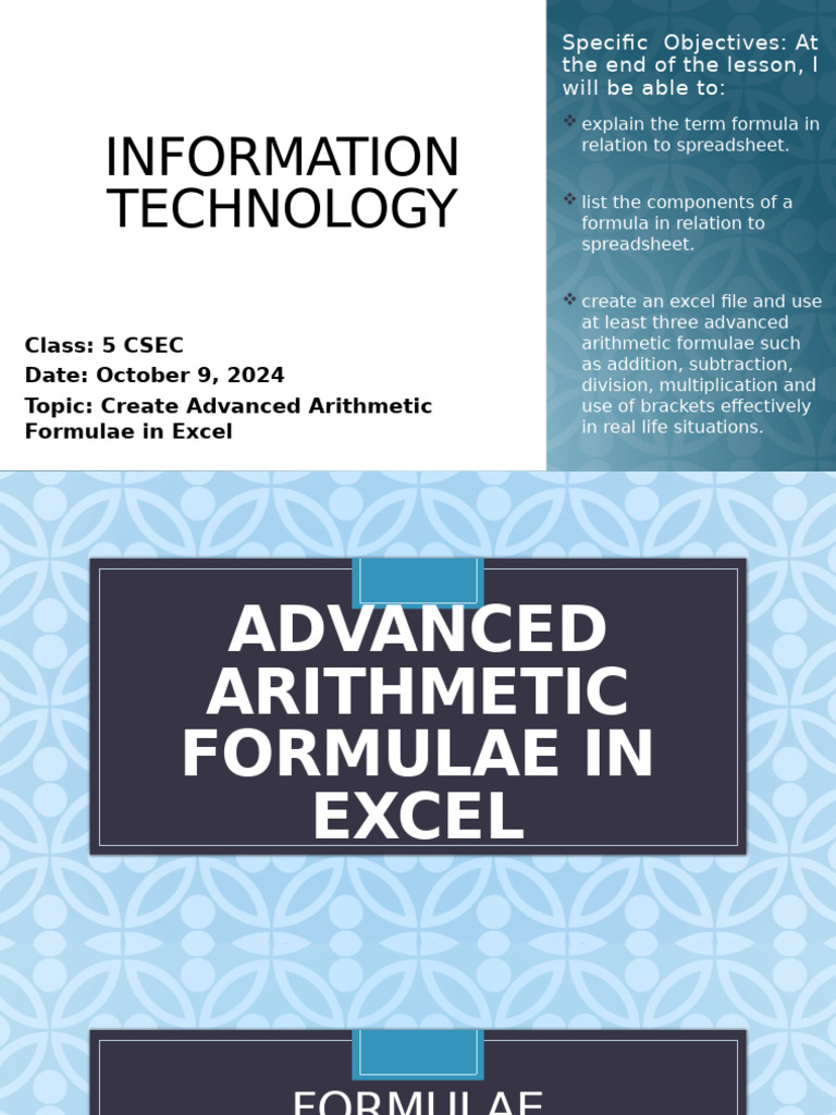 Arithmetic Formulae (Addition, Subtraction, Division & Multiplication) in Excel | PDF