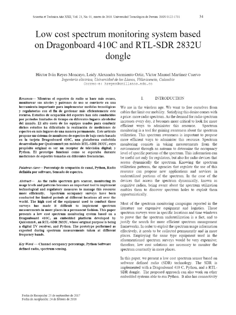 Vista de Low cost spectrum monitoring system based on Dragonboard 410C and RTL-SDR 2832U dongle ...