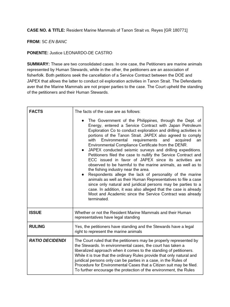 Legal Standing of Marine Mammals in Philippines | PDF | Standing (Law ...