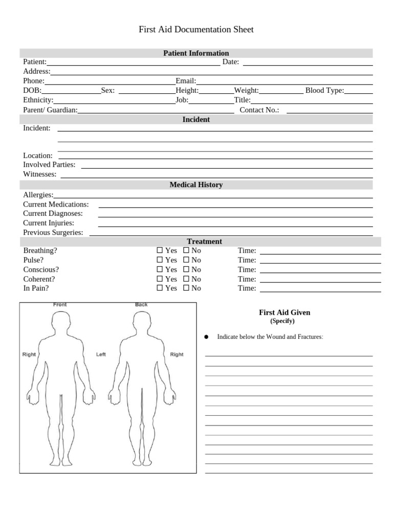 First Aid Treatment Form-1 | PDF | First Aid | Clinical Medicine