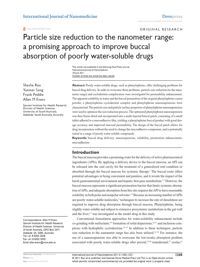 Particle Size Reduction To The Nanometer Range A P | PDF | Pharmaceutical Sciences | Chemistry