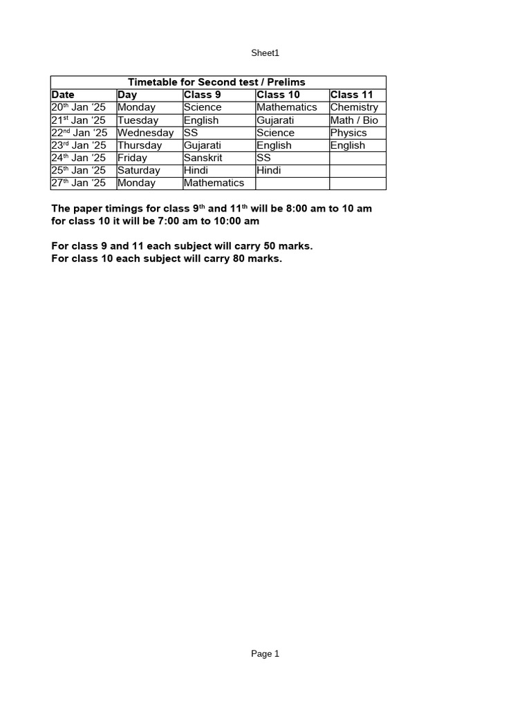 2025 Prelims Exam Timetable | PDF