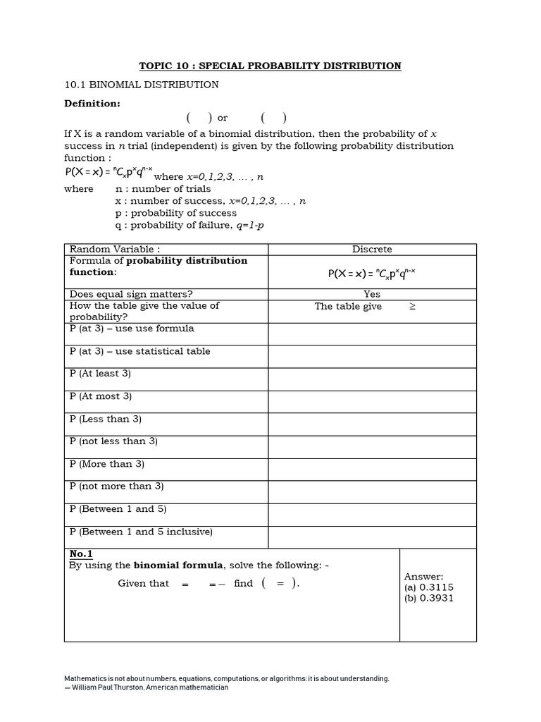 Special Probability Distributions Overview | PDF | Probability ...
