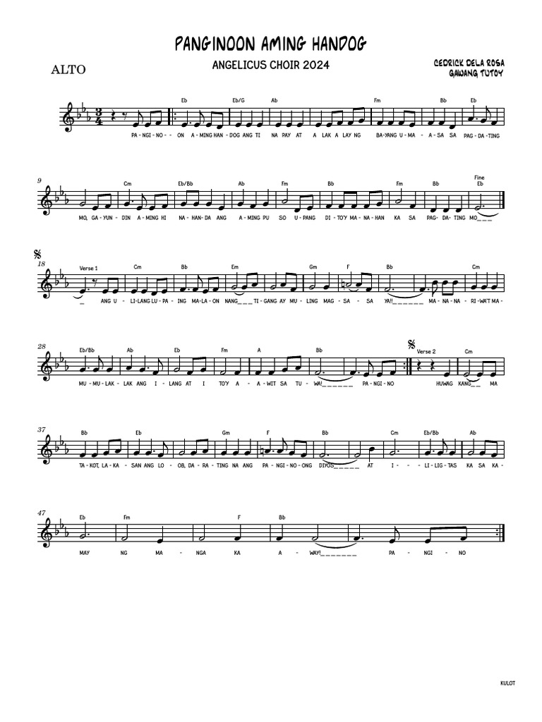 Panginoon Aming Handog Revised ALTO | PDF