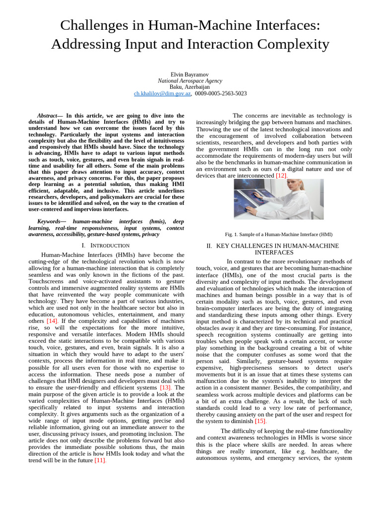 Article - Challenges in Human-Machine Interfaces | PDF | User Interface | Deep Learning