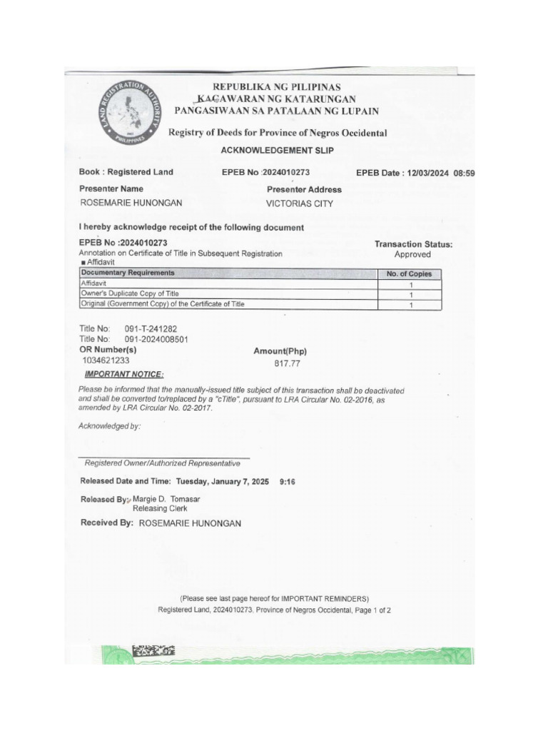 Annotated Land Title | PDF