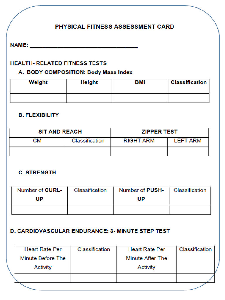 Physical Fitness Card | PDF