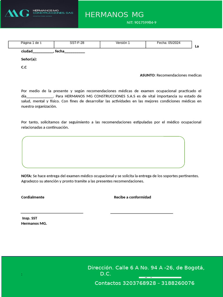 Ejemplo Cratas de Recomendaciones Medicas | PDF