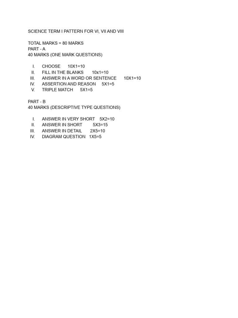 Sci Term1 Pattern | PDF
