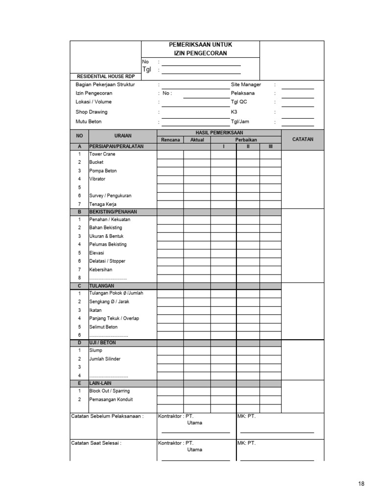 Pemeriksaan Untuk Izin Pengecoran | PDF