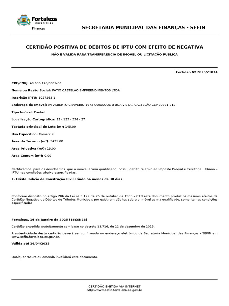 Certidão de IPTU_Quiosque B (1) | PDF