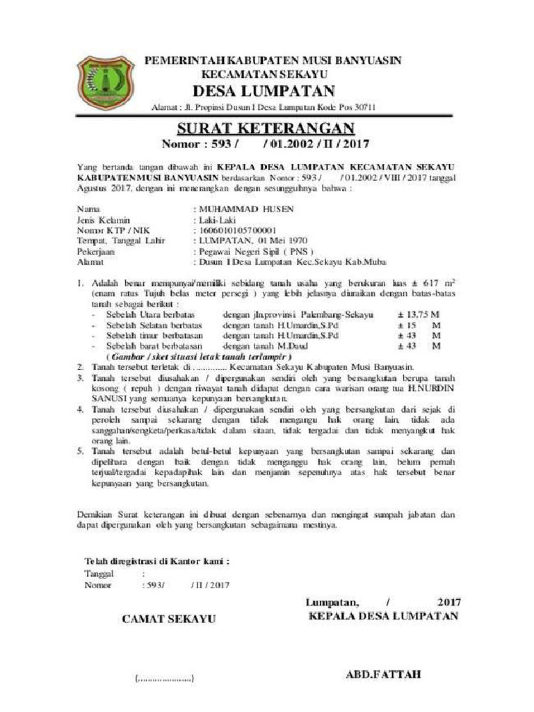 Contoh SKT Tanah | PDF