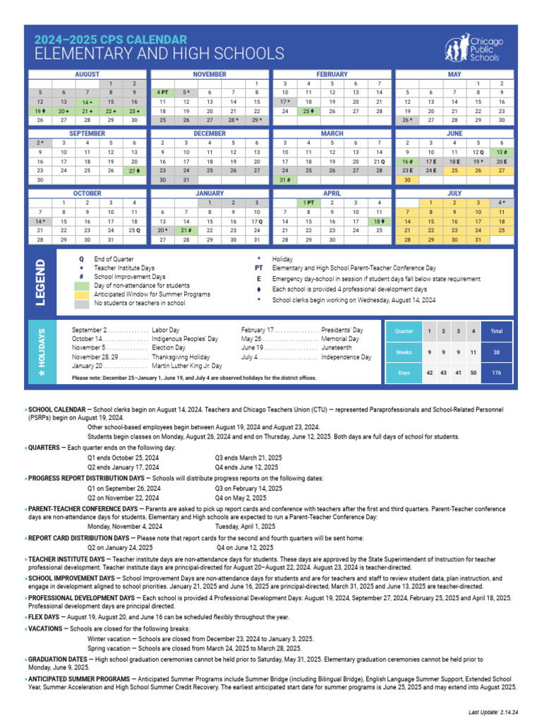 2024-2025 CPS School Calendar | PDF | Observances