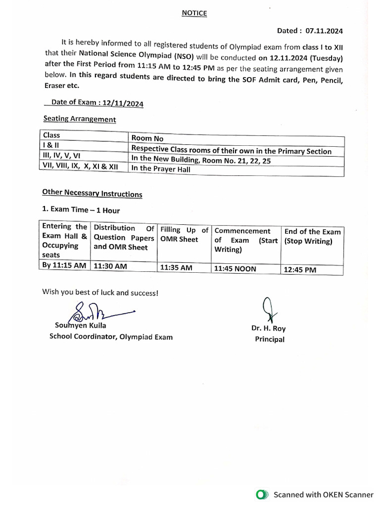 NSO Olympiad Exam Notice | PDF