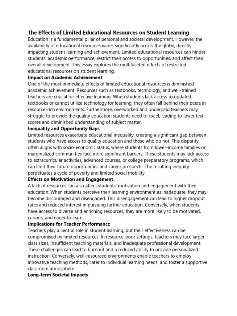 Impact of Limited Resources on Learning | PDF | Learning