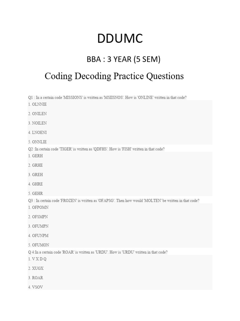 Coding Decoding Quesiton | PDF