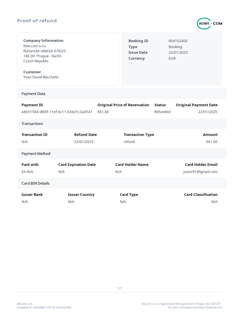 Proof of Refund 2025 Ade677dc7a1e4343 604102400 | PDF