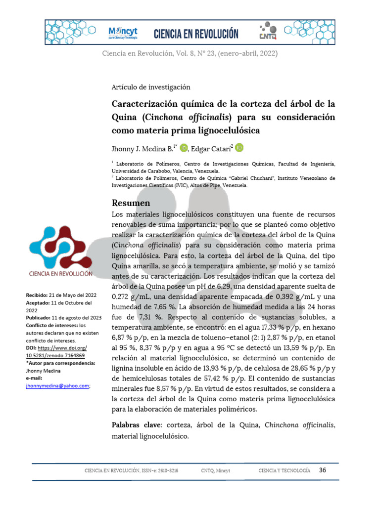 Composicion de Corteza de Quina- Ligninas, Celulosa | PDF