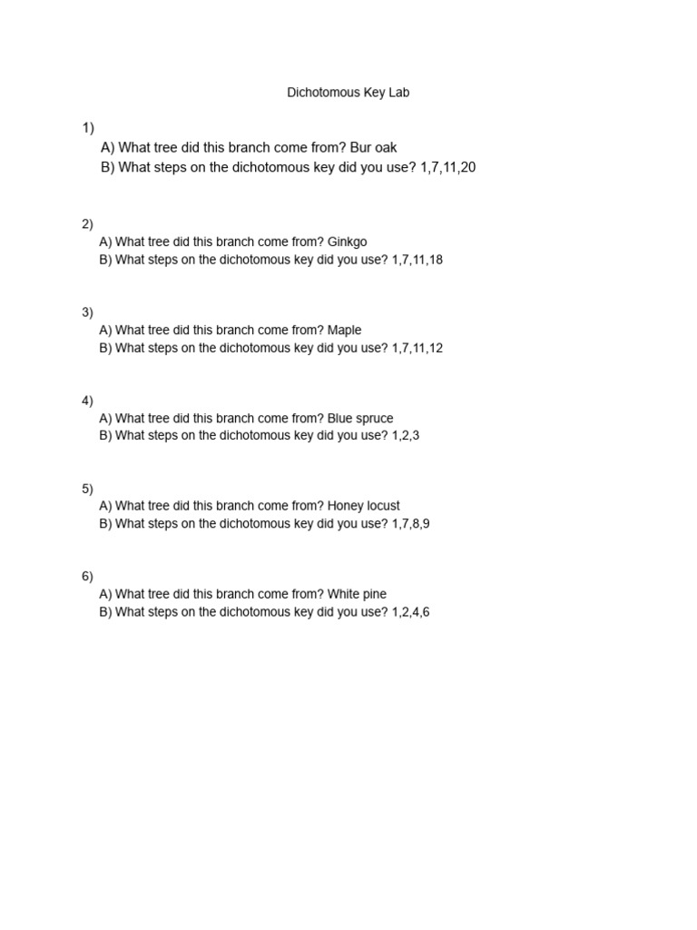 Tree Identification Using Dichotomous Key | PDF