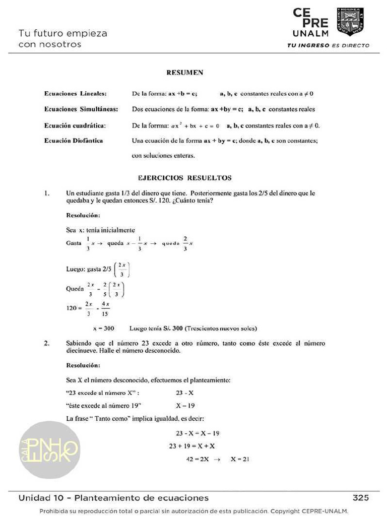 Ejercicios RM UNALM | PDF | Ecuaciones | Álgebra