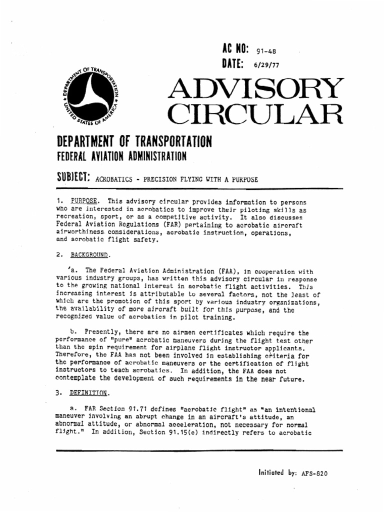 FAA Advisory 91-48 - AEROBATICS - PRECISION FLYING WITH A PURPOSE | PDF | Flight Instructor ...