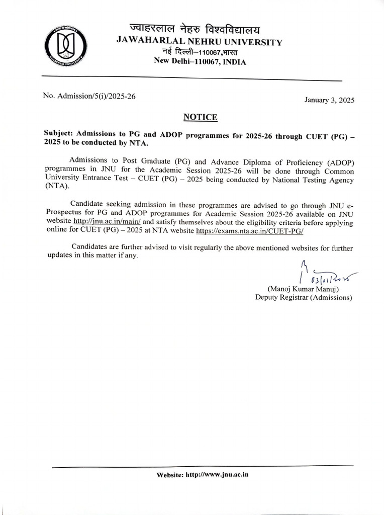 Notice Admissions PG ADOPprog2025-26 ThroughCUET-PG | PDF