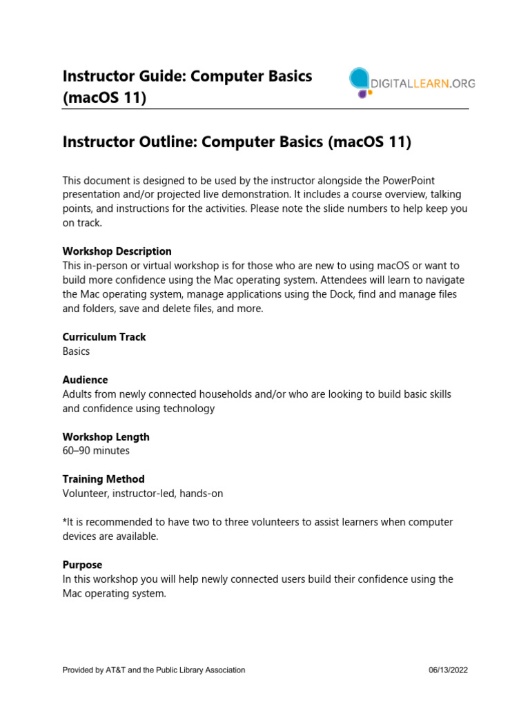 Instuctor Guide Computer Basics macOS | PDF | Window (Computing) | Icon (Computing)