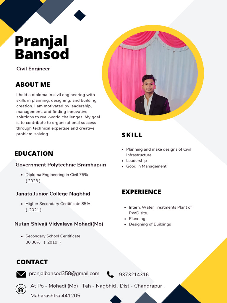 Civil Engineer Resume of Pranjal Bansod | PDF