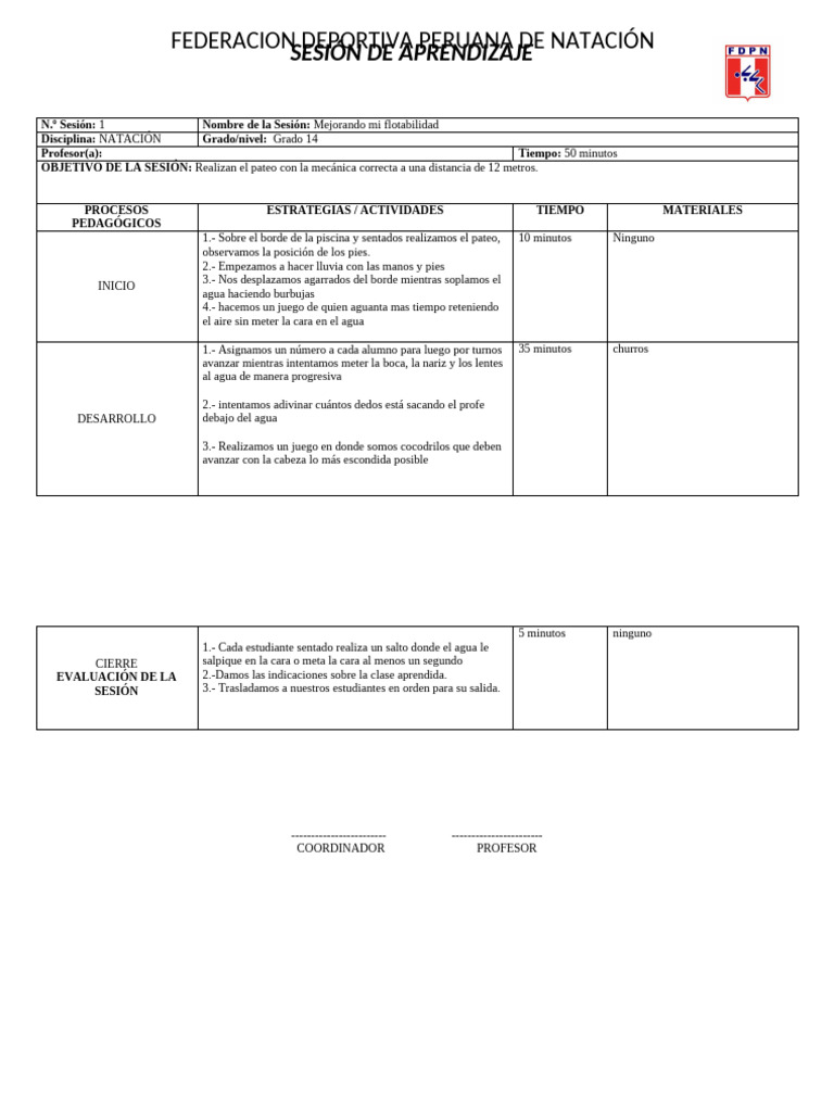 SESION DE CLASE FDPN - MODELO (5) (1) (1) (3) | PDF