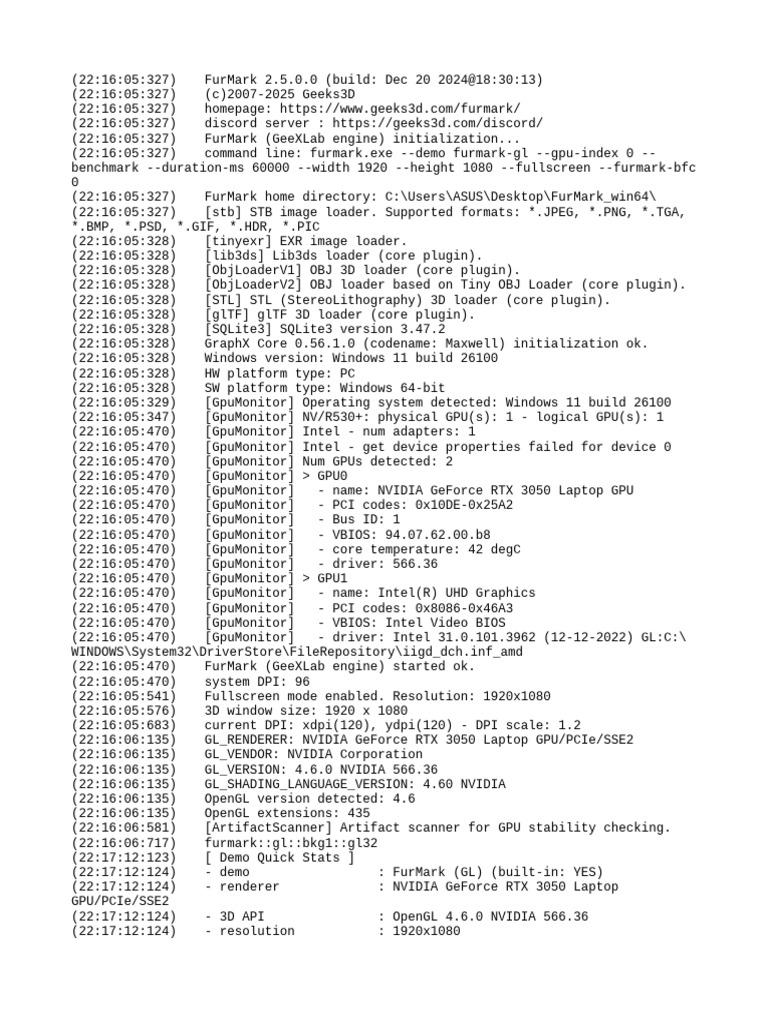 Furmark Log | PDF | Graphics Processing Unit | Computer Hardware