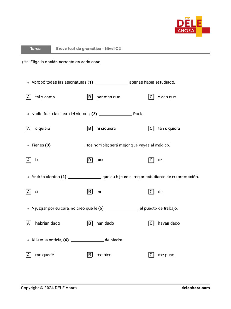 Breve Test de Gramatica Nivel c2 | PDF
