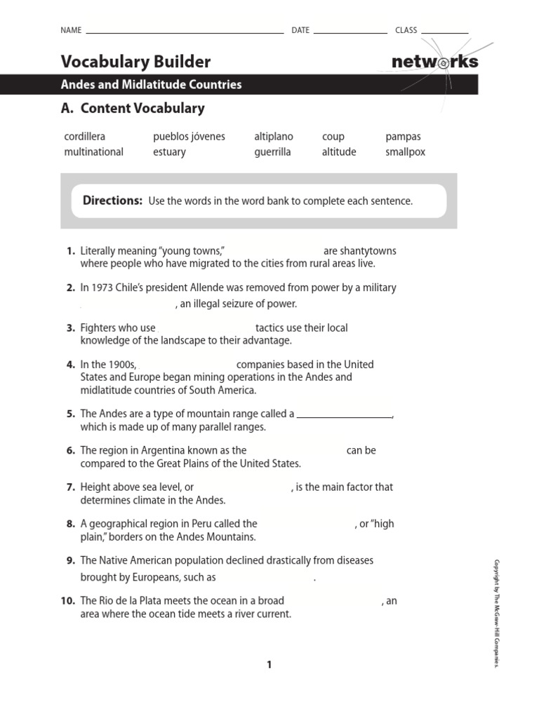 Chapter 10 Vocabulary Builder | PDF | Andes | Chile