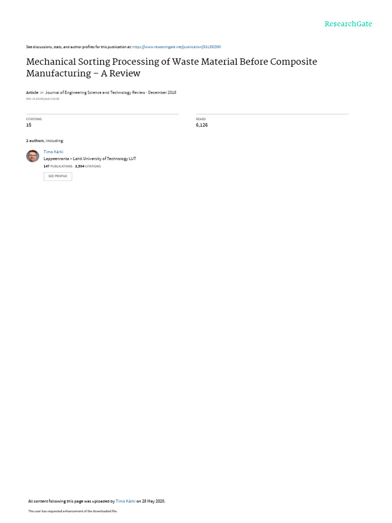 Mechanical Sorting Processing of Waste Material Be | PDF | Recycling ...