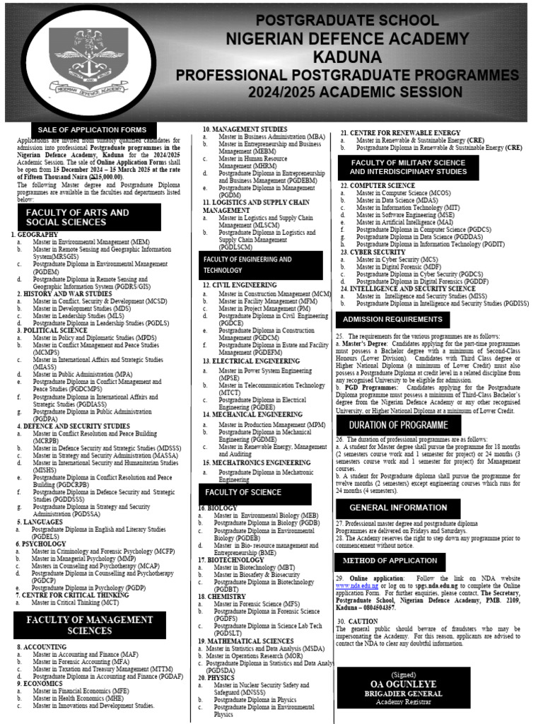 NDA Postgraduate Admission 2024/2025 | PDF | Postgraduate Education | Master's Degree