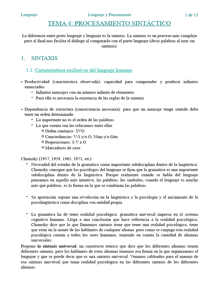 Tema 4 Lenguaje | PDF | Oración (Lingüística) | Sintaxis