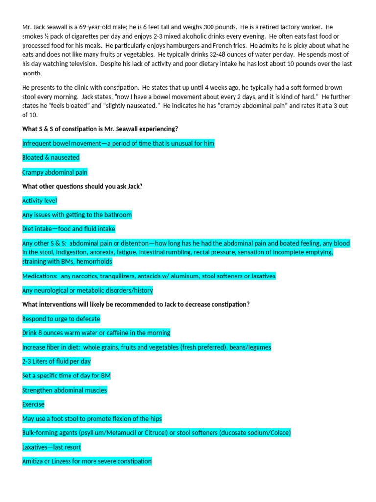 Bowel Case Study INSTRUCTOR | PDF | Constipation | Bloating