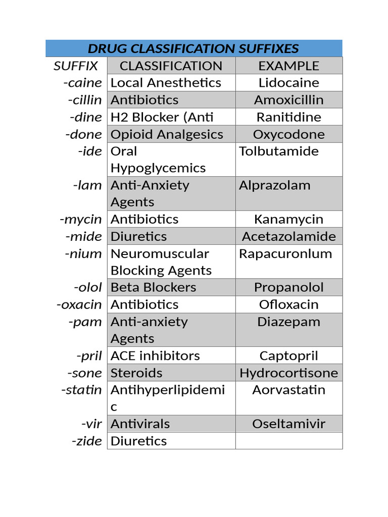 Drug Classification Suffixes Explained | PDF