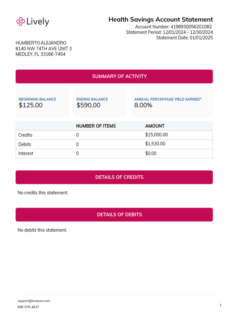 Lively HSA Statement 10-01-2025 | PDF