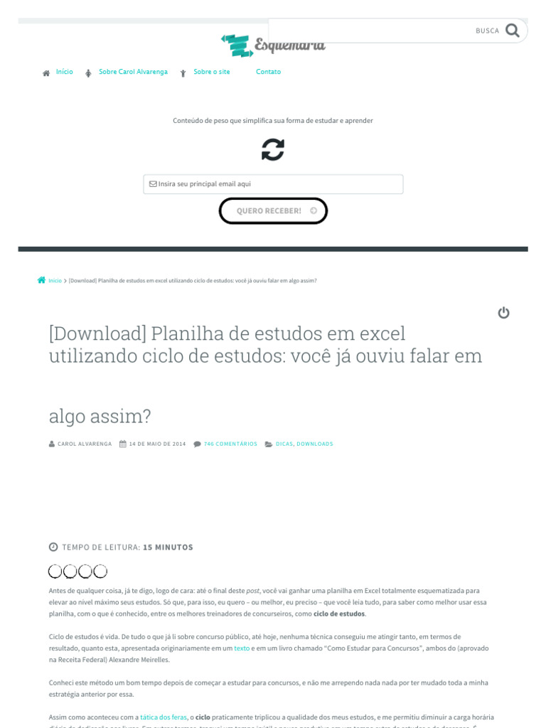 Pdfcoffee.com Planilha de Estudos Em Excel Esquemaria PDF Free | PDF | Tempo | Matéria