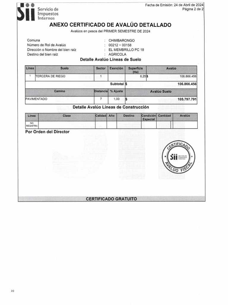 Certificado de Avaluo Detallado | PDF