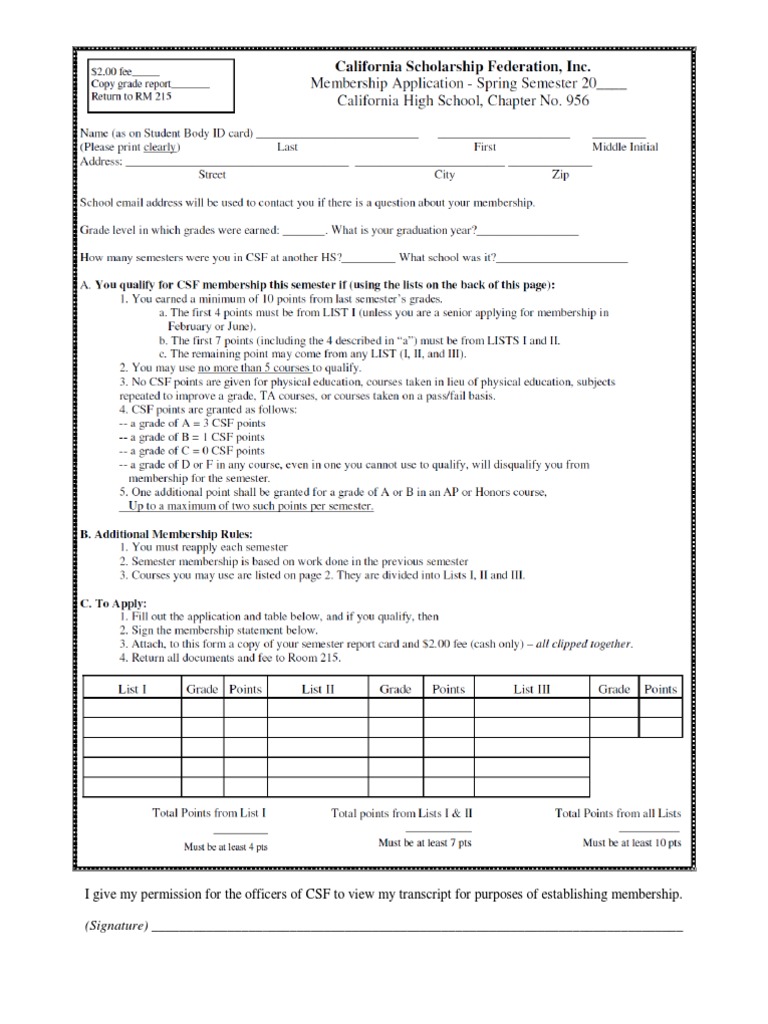 CSF Form | PDF