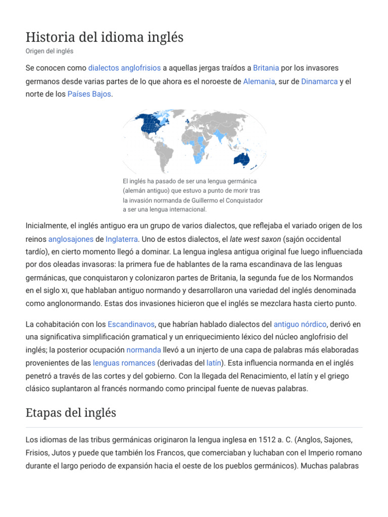 Historia Del Idioma Inglés - Wikipedia, La Enciclopedia Libre | PDF ...
