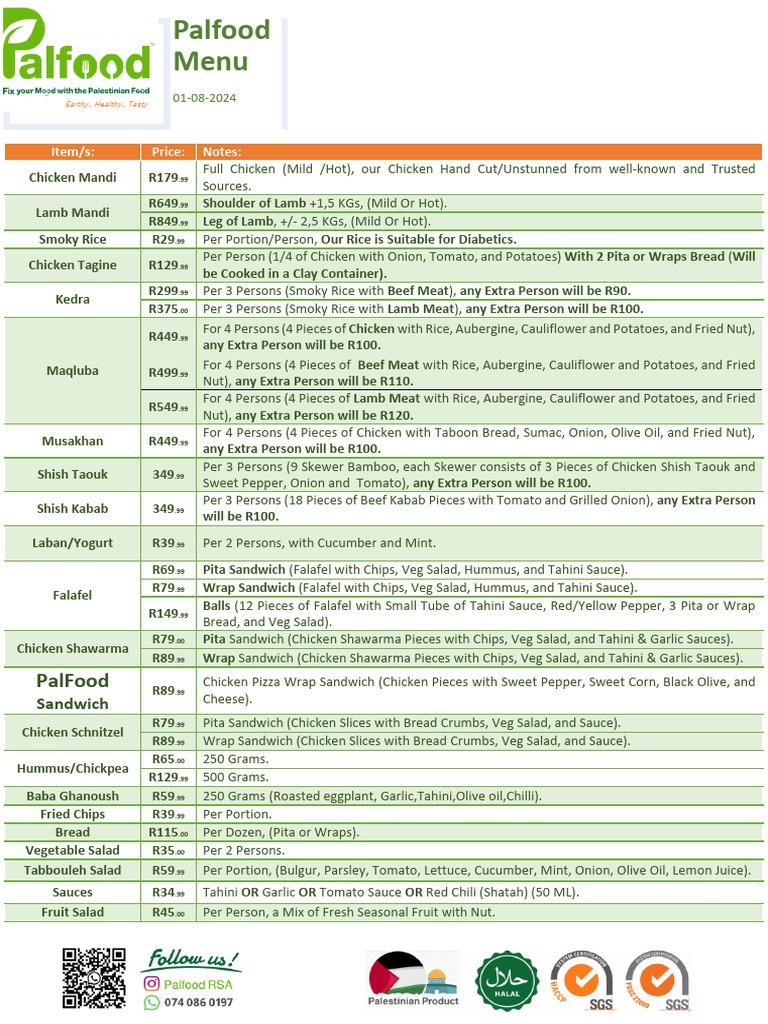 Palfood Menu: Earthy & Healthy Dishes | PDF | Salad | Kebab