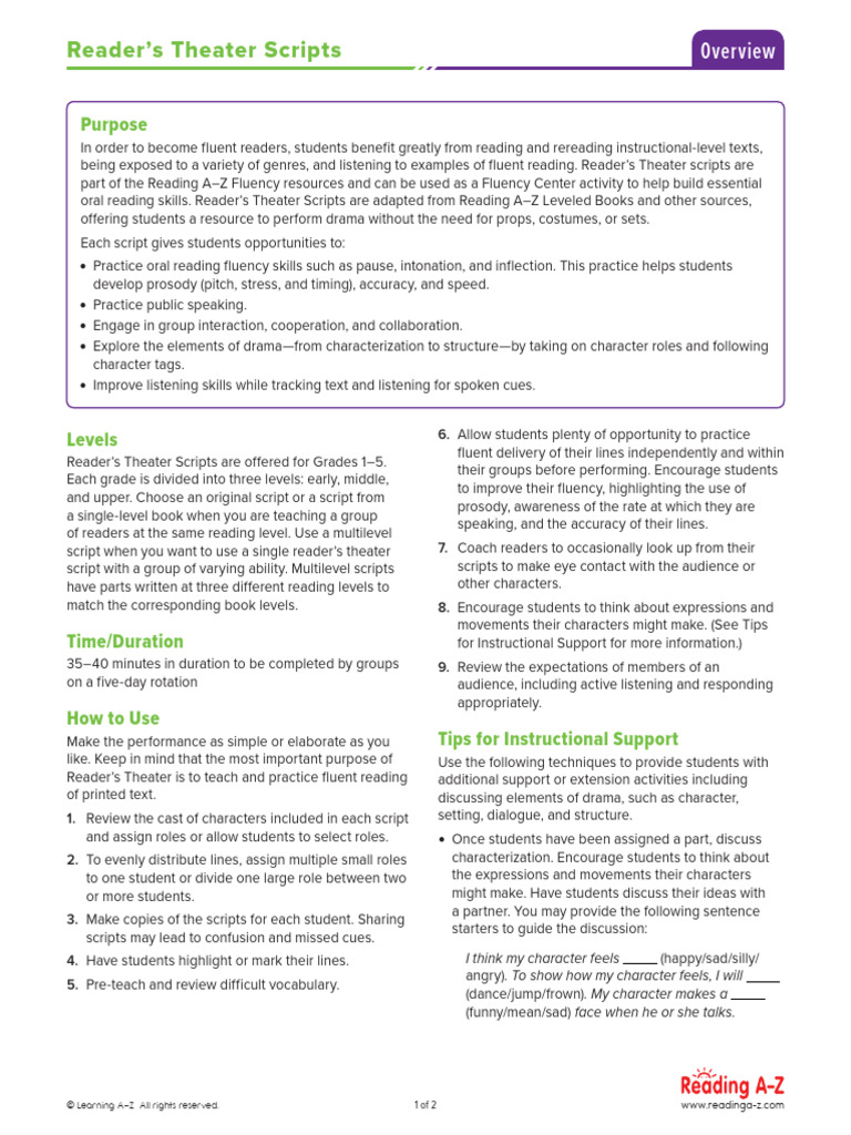 readers_theater_scripts_overview | PDF | Linguistics | Behavior Modification