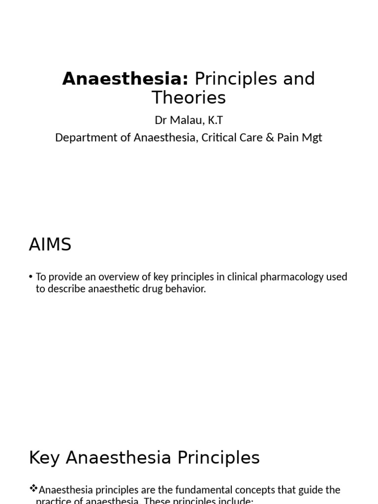 Anaesthesia-Principles and Theory | PDF | Anesthesia | Pharmacokinetics